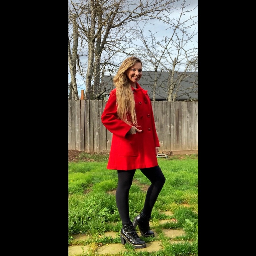 1950s Jonathan Logan Red Wool Double Breasted Coat - Gem